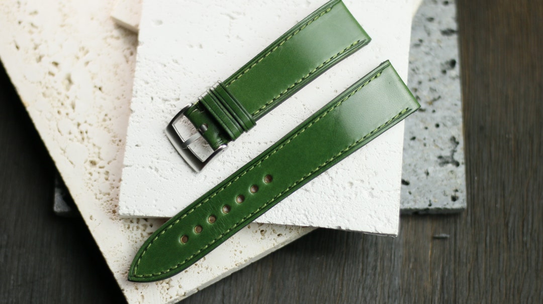 Tuscany Green Slim Leather Watch Strap 24mm ,22mm,21mm,20mm,19mm,18mm ...