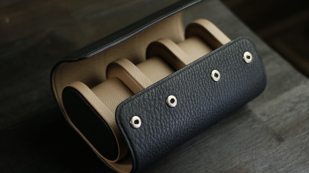 Togo Black Custom Watch Case, Travel Watch Box, Personalized Leather ...