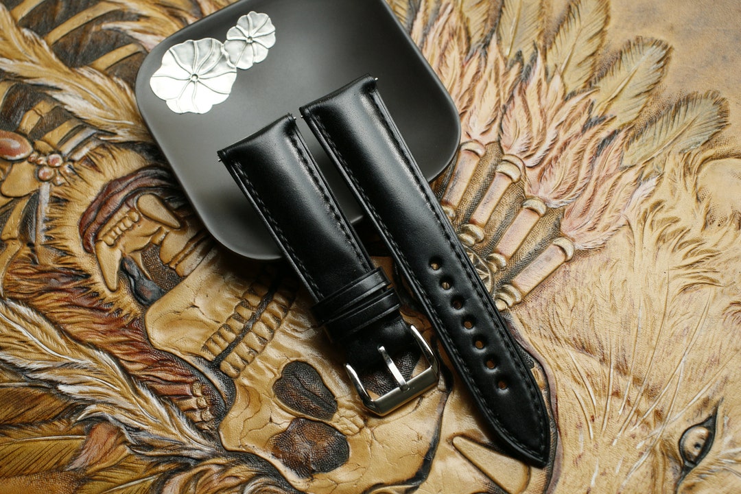Handmade Shell Cordovan Shinki Leather Black Watch Strap, Custom Size ...