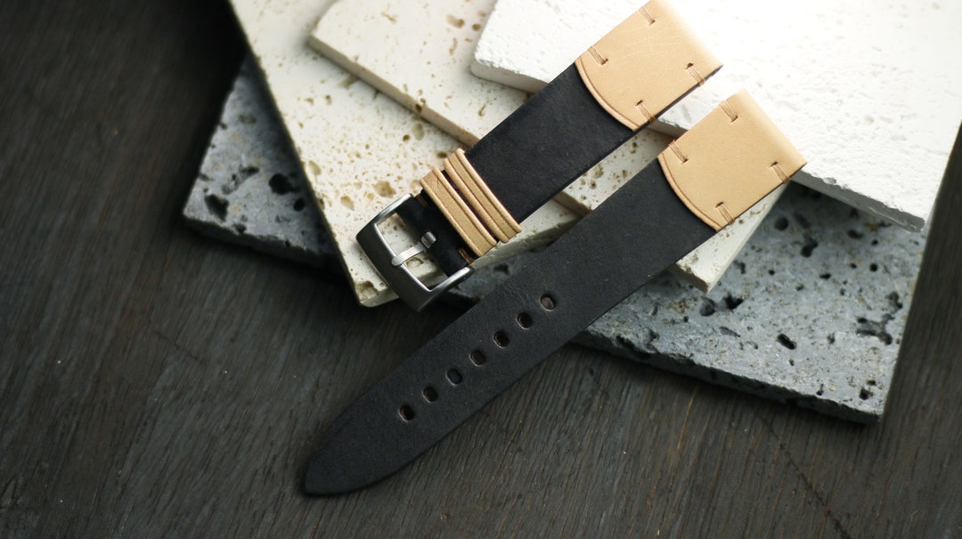 Chromepak Horween Black Leather Watch Strap-sap Wax Jvs-black&natural-0 ...