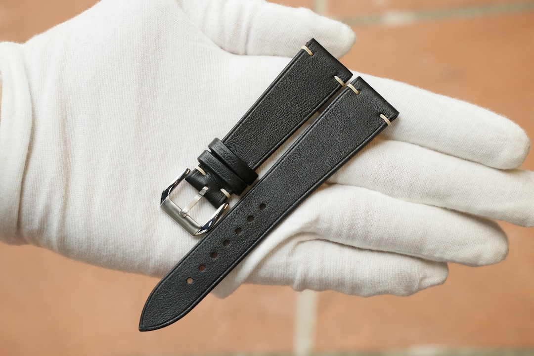 Handmade Swift Black Leather Slim Watch Strap, Custom Size - SFT1 - Etsy