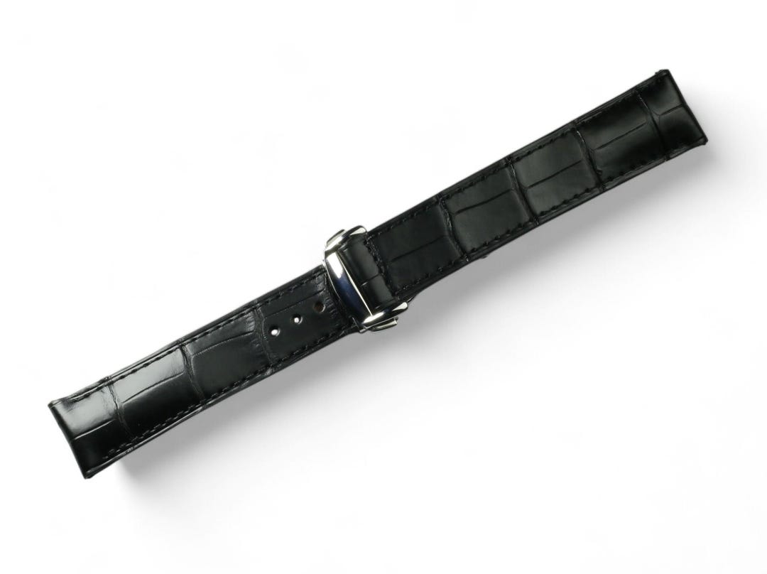 Handmade Black Alligator Padded Watch Strap, Fits Omega Style Watches ...