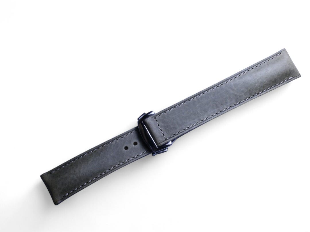 Omega Badalassi Waxy Gray Leather Padded Watch Strap-waxy Omega-gray-f ...