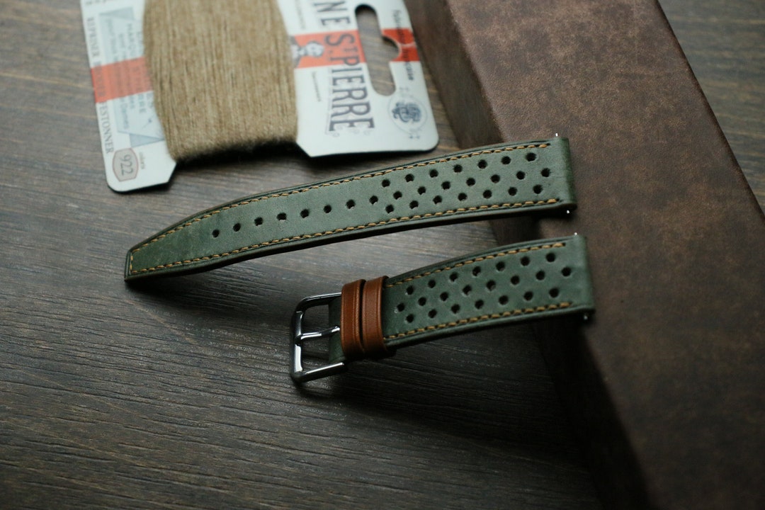 Handmade Maya Green Leather Watch Strap, Custom Size - M4 - Etsy