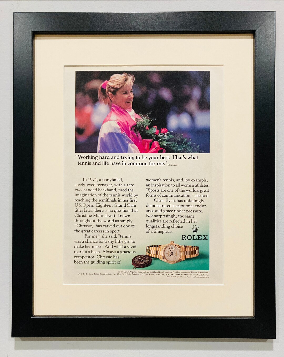Framed Original 1990 Rolex Perpetual Lady Datejust Watch Ad Featuring ...