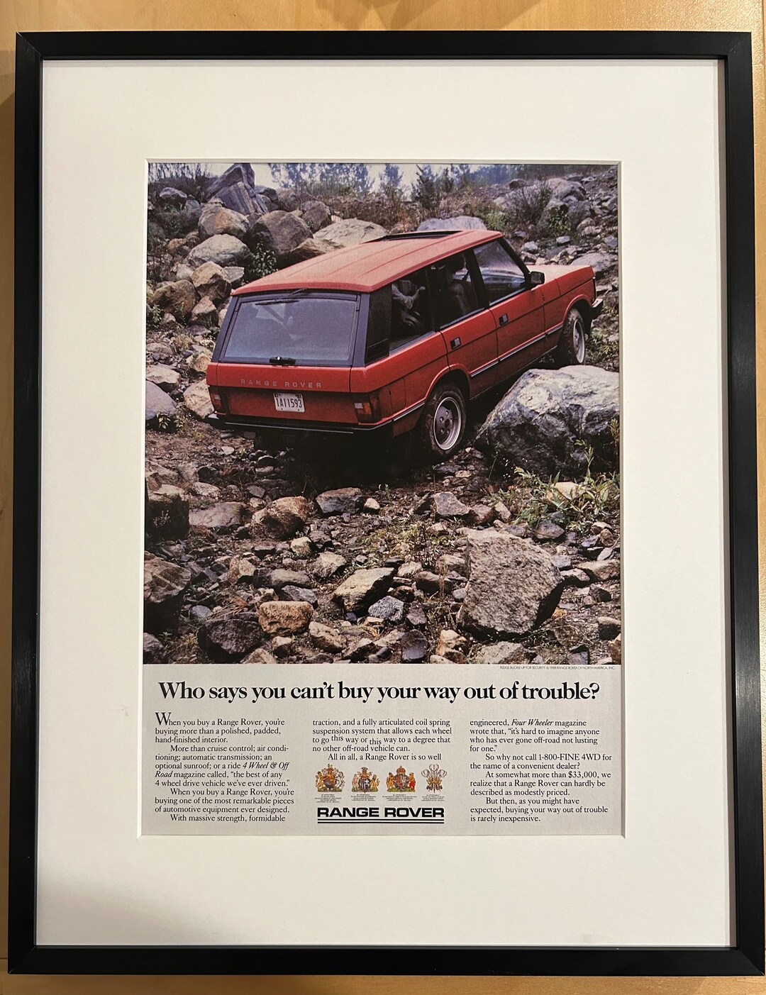 Framed 1988 Range Rover Ad: Original Vintage Magazine Print - Etsy