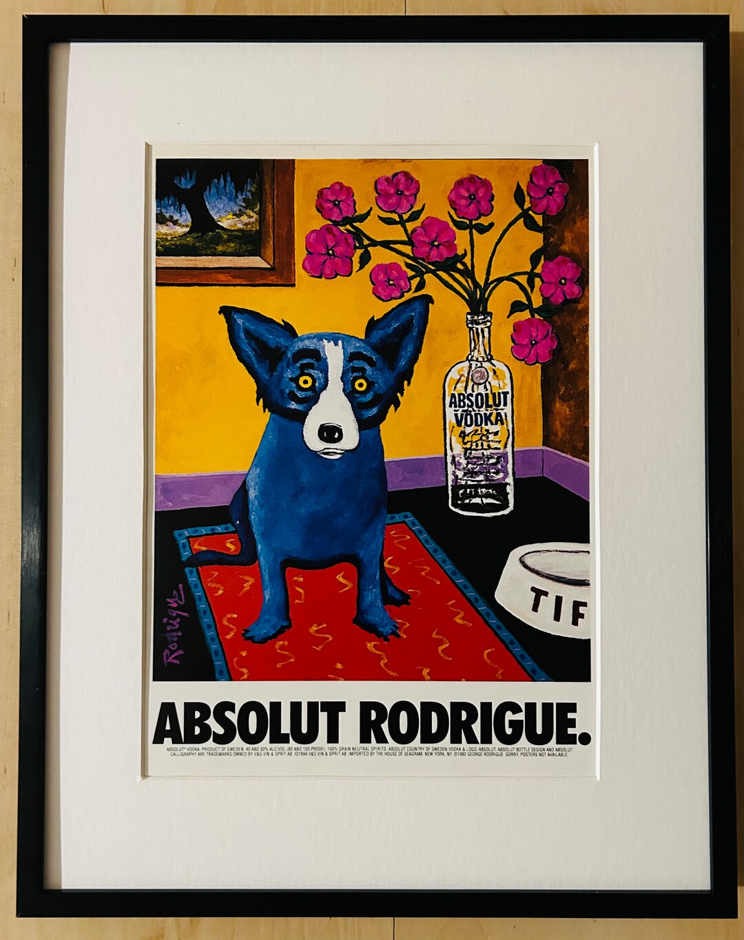 Framed Original 1993 Absolut RODRIGUE Blue Dog Vintage Print ...