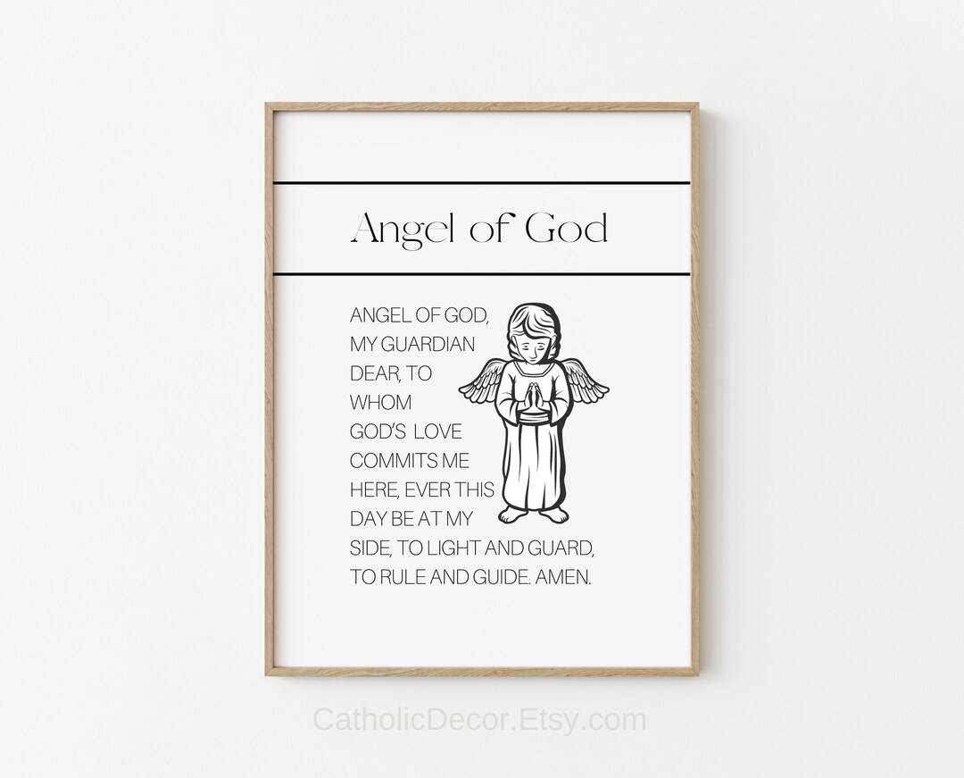 Printable Angel of God Prayer With Angel Catholic Wall Art Nursery ...