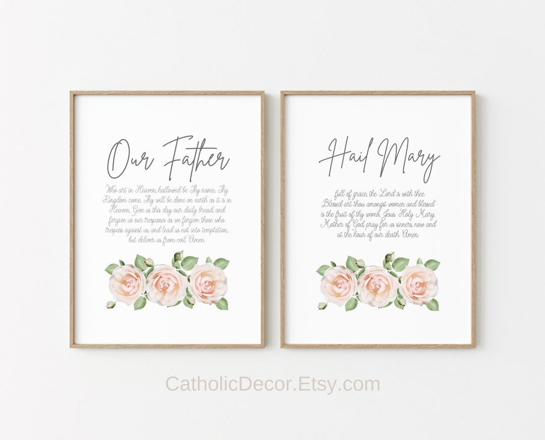 Printable Set Our Father and Hail Mary Prayers With Pink Roses Digital ...