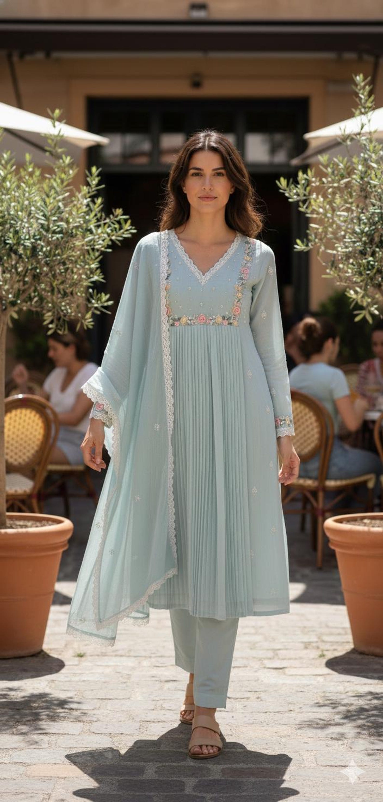 Pastel Blue Chiffon Salwar Suit, Hand Embroidered Lace Trim, Medium - Etsy