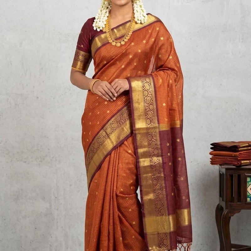 Rusted Orange Saree - Etsy