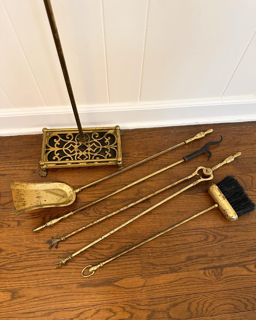 Antique Brass Five Piece Fireplace Set - Etsy