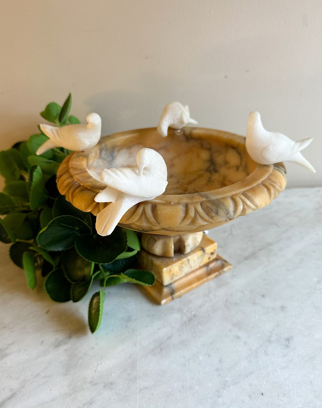 Antique Alabaster Bird Bath Marble Pedestal Bowl - Etsy