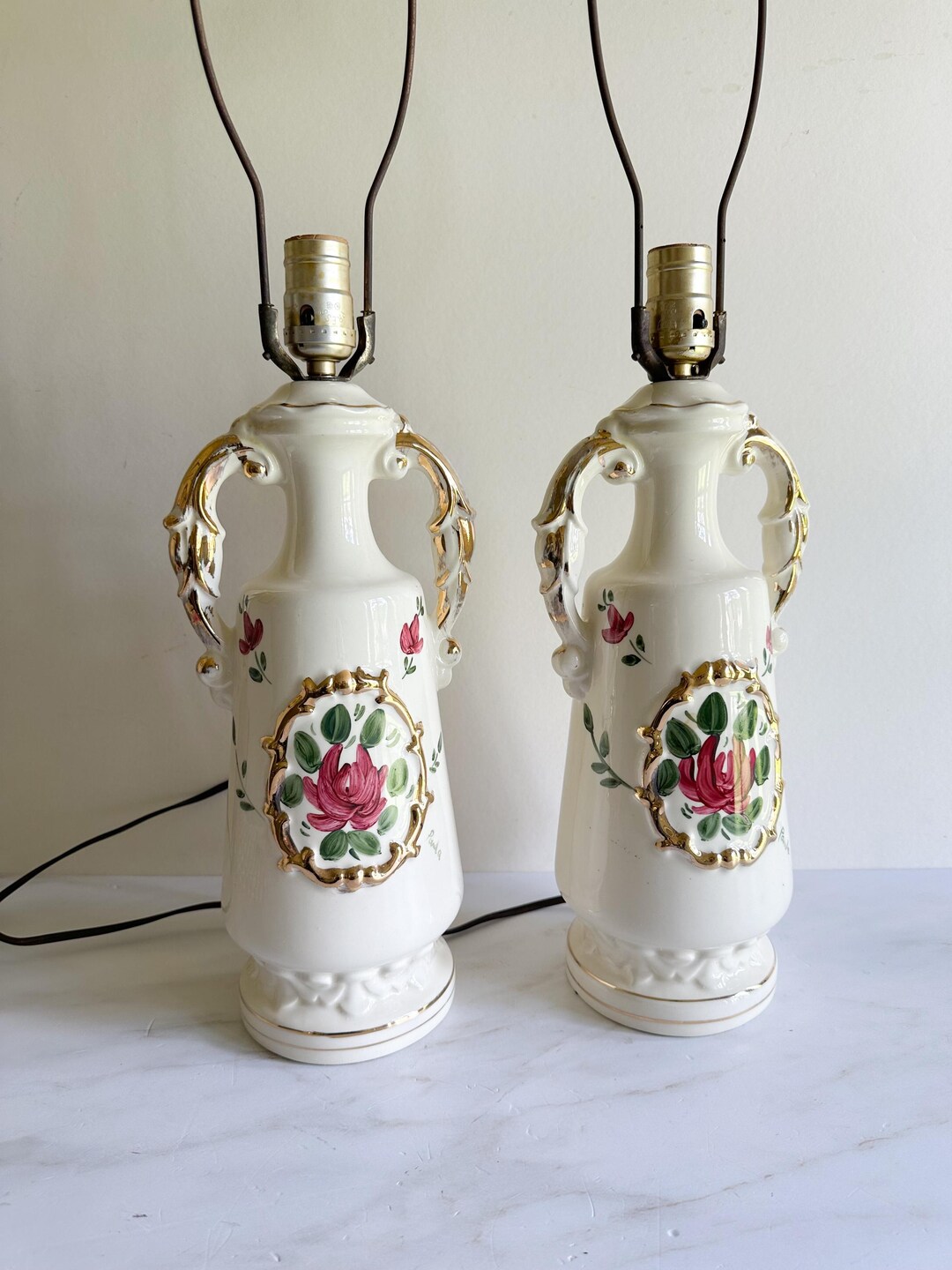 PAIR of Antique Handpainted Lamps (no Shades) - Etsy