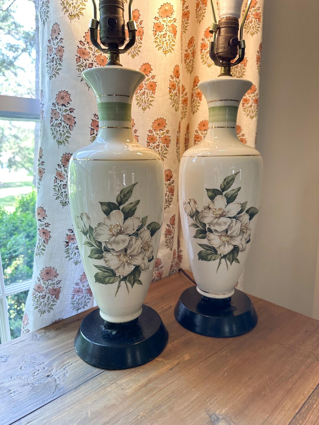 PAIR of Antique Magnolia Lamps (no Shades) - Etsy