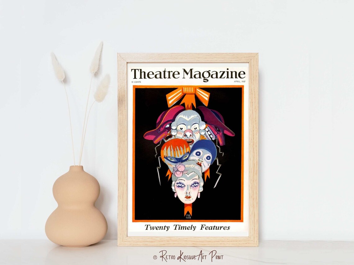 Vintage Theatre Magazine Cover - Broadway Wall Art Print - Clowns ...