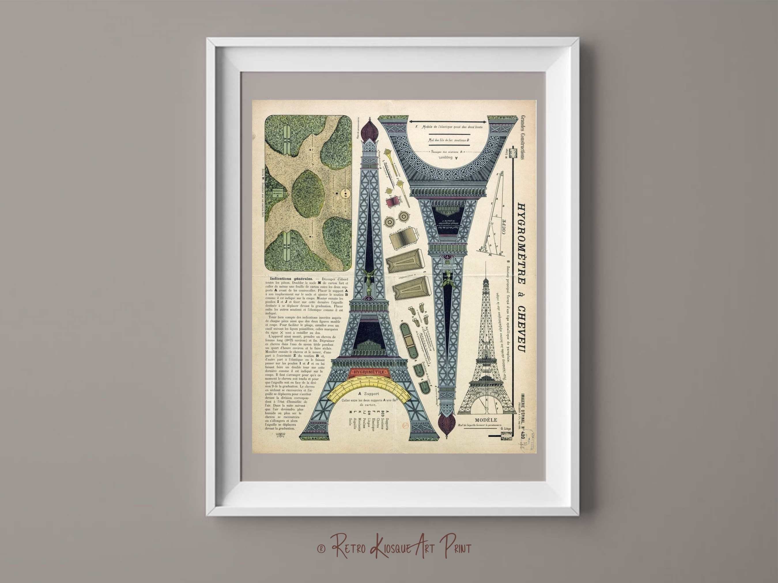 Antique Eiffel Tower Epinal Print - Tour Eiffel Poster Paris Wall Decor ...