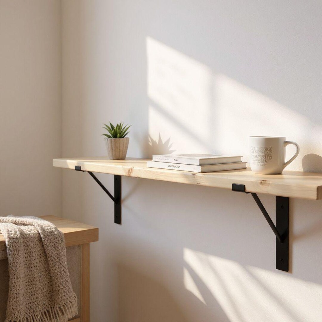 Wooden Shelf With Brackets Soft Wood Character Shelf Reclaimed ...