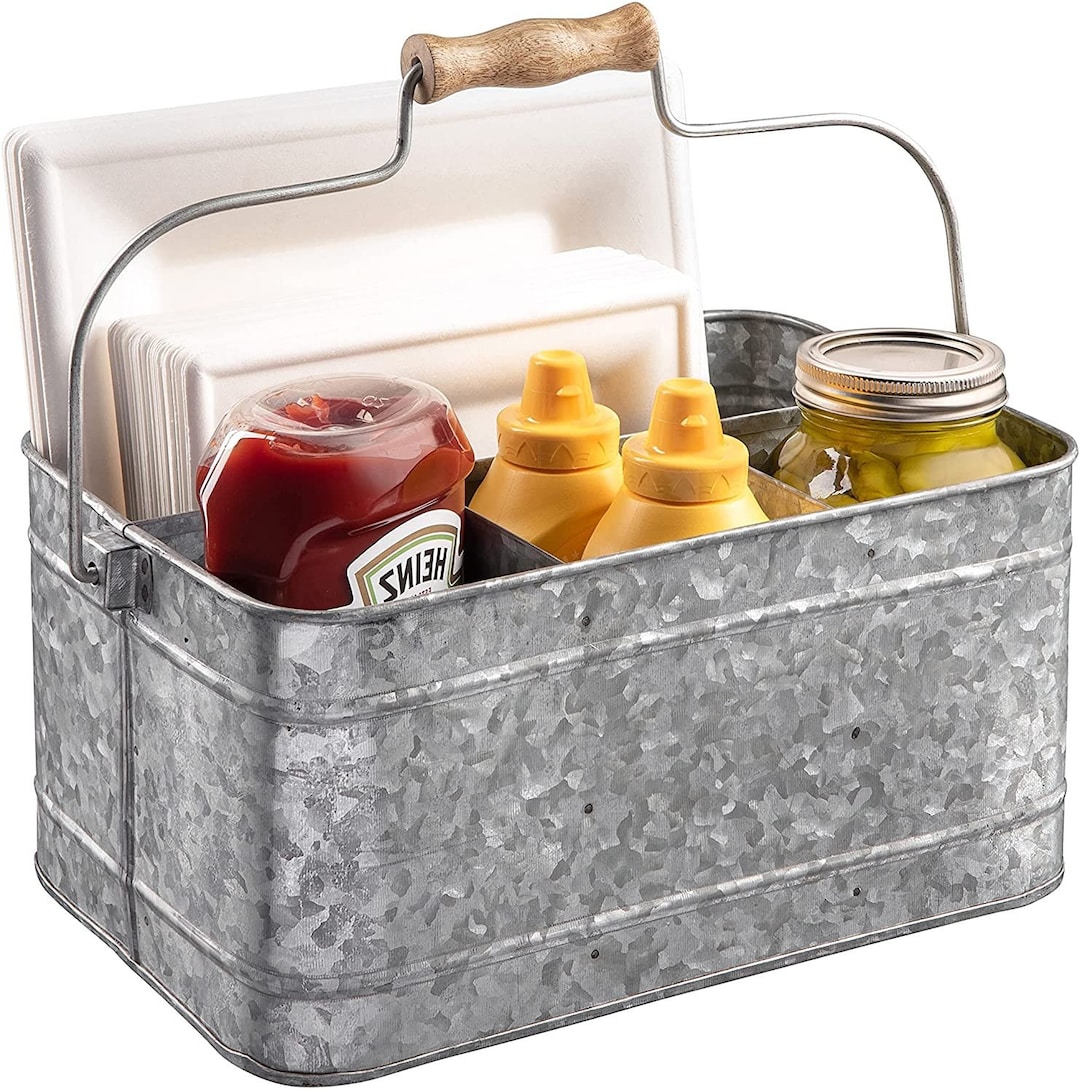 Farmhouse Kitchen Caddy: Rustic Galvanized Steel Organizer With Wood ...