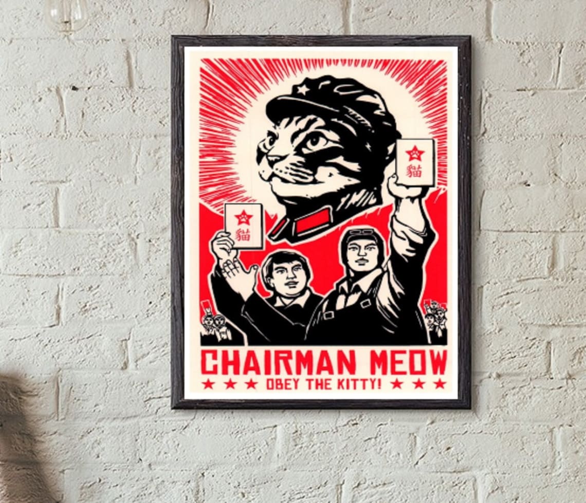 Obey The Kitty Chairman Meow Cat Poster | Etsy