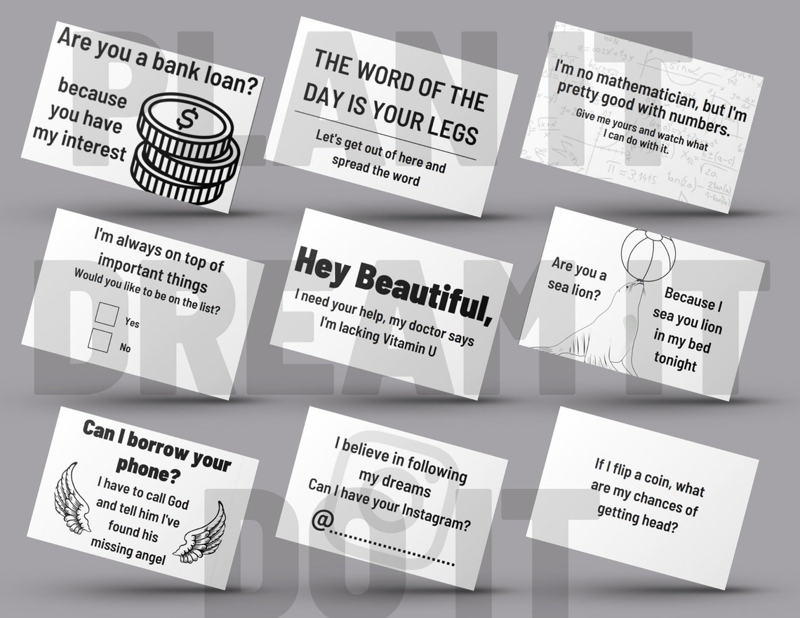 Pick up Line Cards for Guys Printable Instant PDF of 9 Cards - Etsy