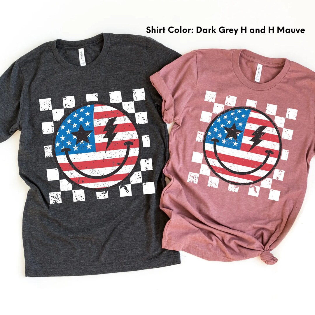 Checkered Flag Smiley Shirt,4th of July Shirt, Memorial Day,unisex Flag ...