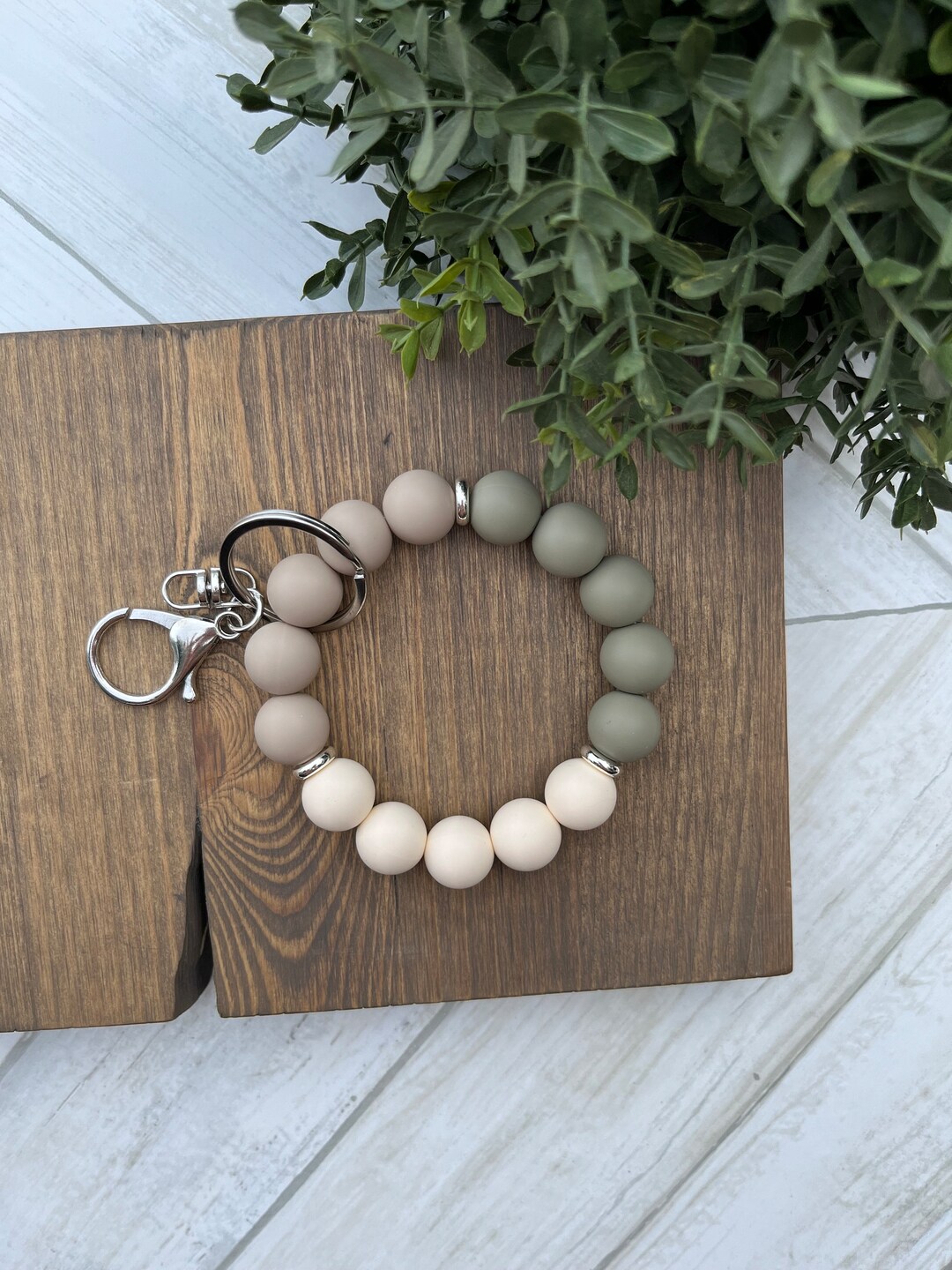 Neutral Bead Keychain • Bracelet • Hands Free • Stretchy Silicone Bead ...