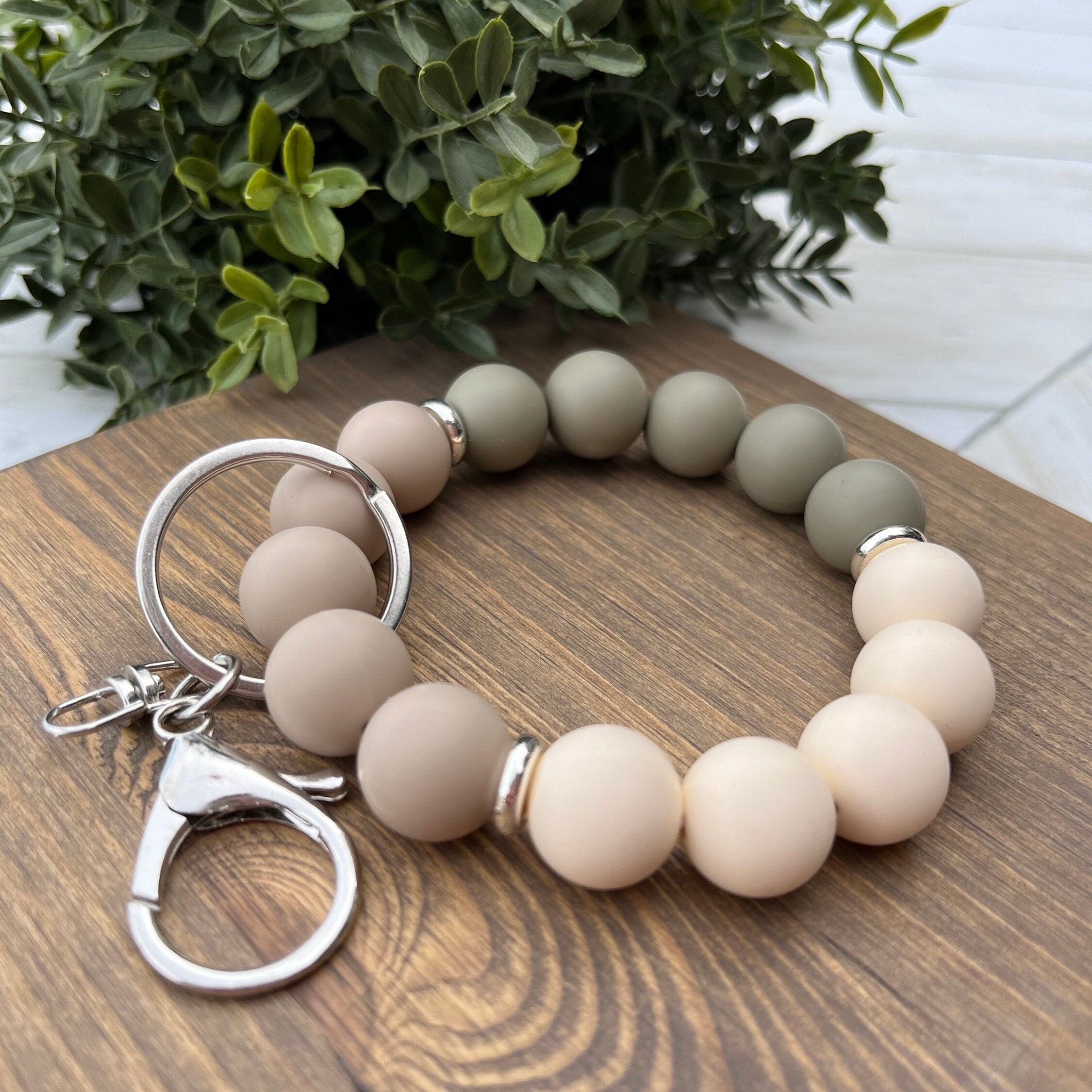 Neutral Bead Keychain • Bracelet • Hands Free • Stretchy Silicone Bead ...