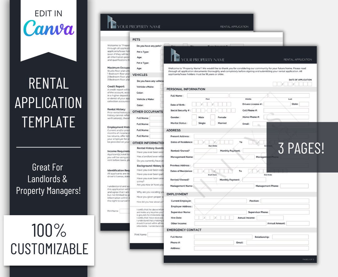 Editable Rental Application Template | Fillable Landlord Documents ...