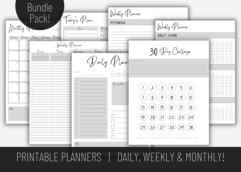 Bundle Pack | Fillable Checklists | Daily, Weekly and Monthly Planners ...