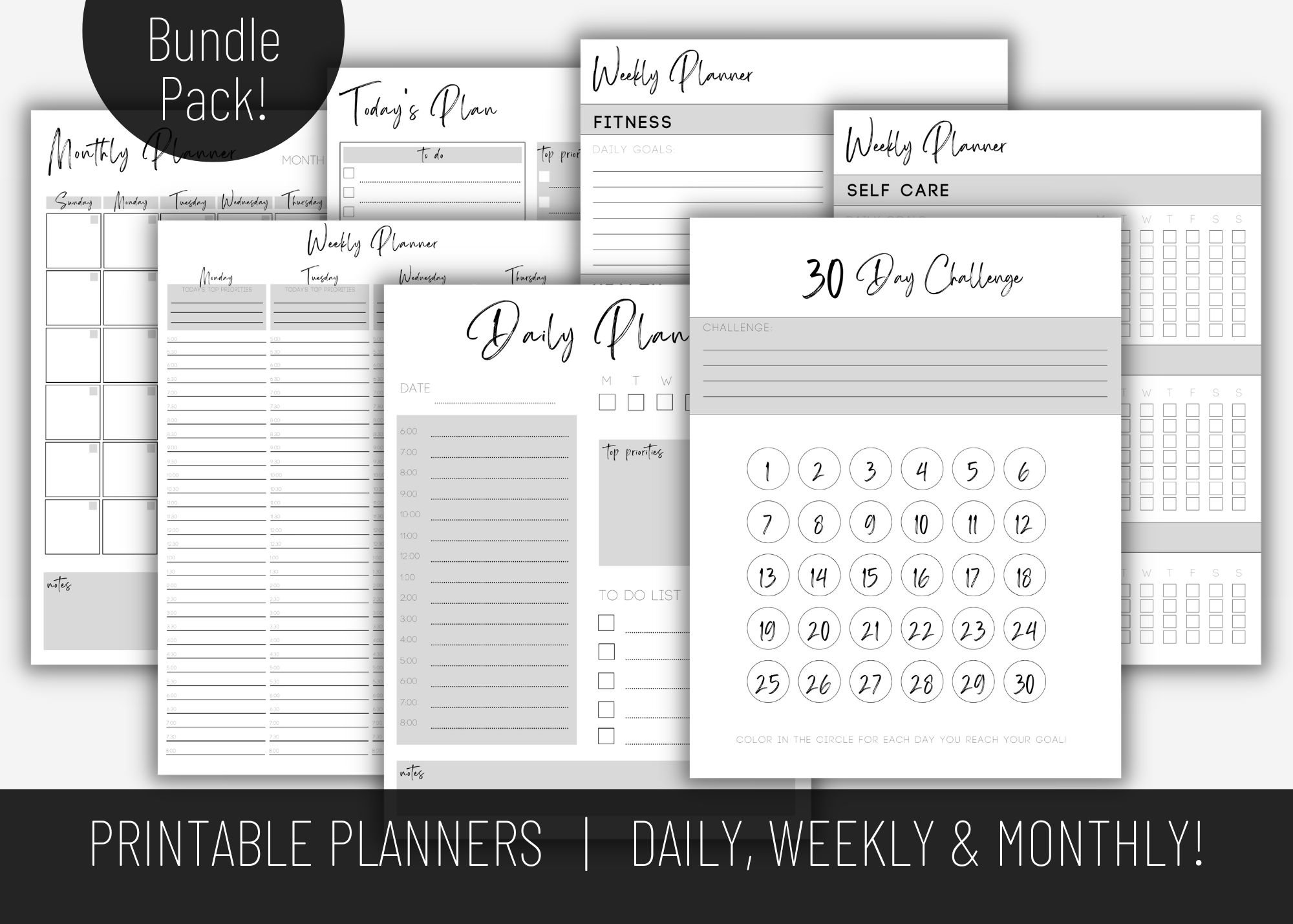 Bundle Pack | Fillable Checklists | Daily, Weekly and Monthly Planners ...
