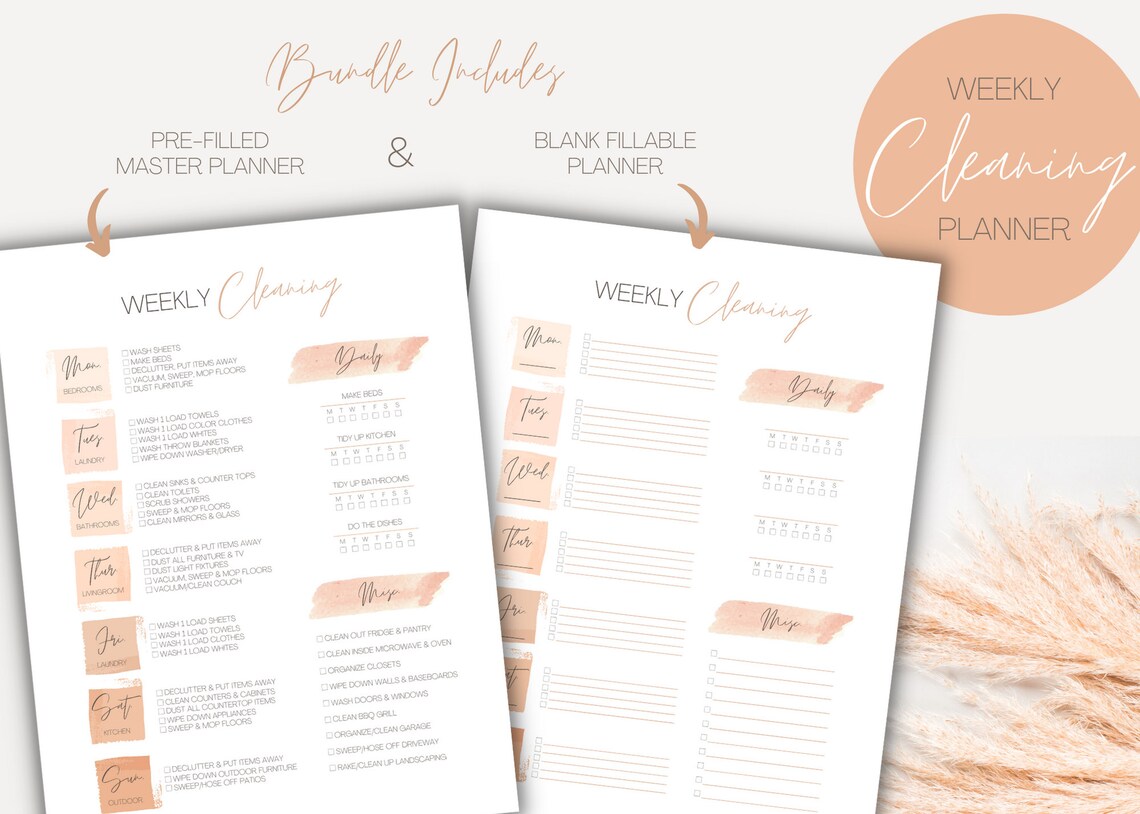 Fillable Weekly Cleaning Planner Templates | Printable Home Cleaning ...