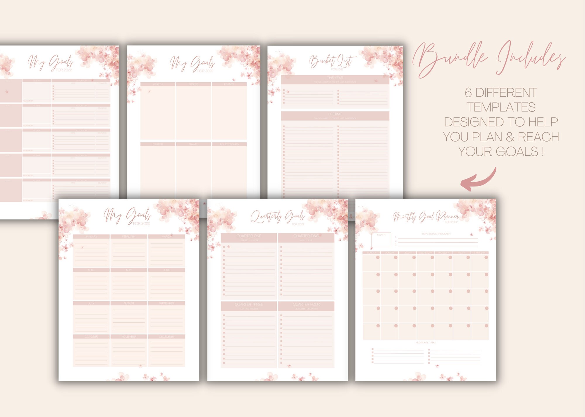 6 Fillable Goal Planner Templates | Monthly, Quarterly & Yearly Goal ...