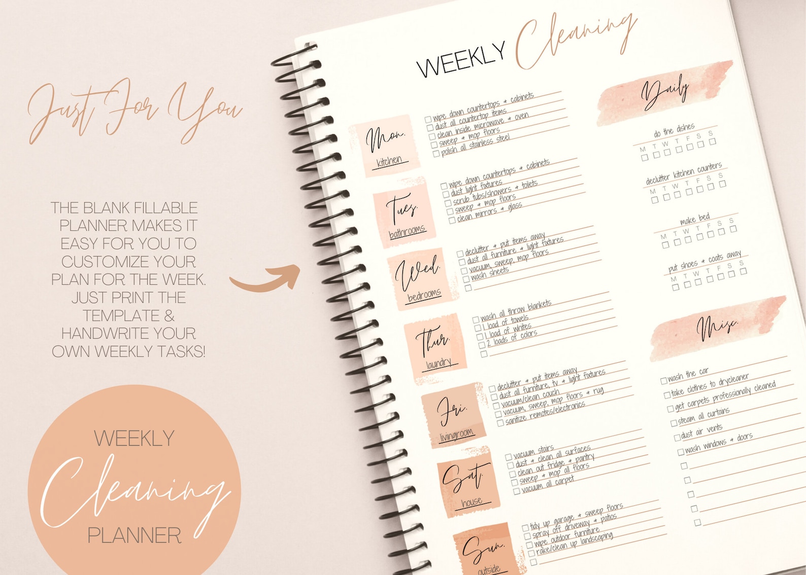 Fillable Weekly Cleaning Planner Templates | Printable Home Cleaning ...