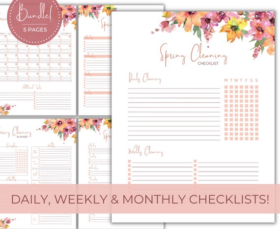 Printable Spring Cleaning Planner Bundle 5 Pages Fillable | Etsy