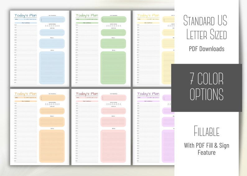 Fillable & Printable Day Planner | 7 Color Options | Daily Scheduler ...
