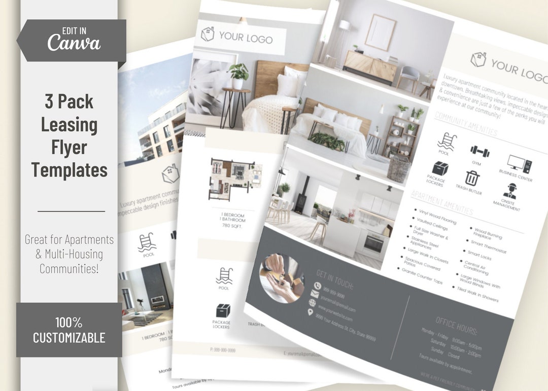 Leasing Flyer Templates 3 Pack Apartments For Rent Etsy