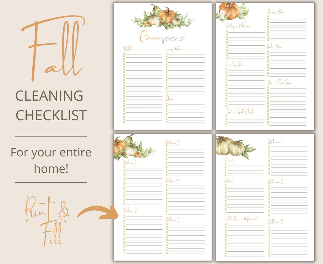 Fall Cleaning Checklist | Entire House Cleaning Planner | Printable ...