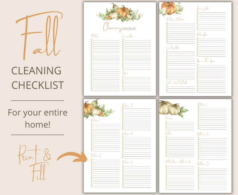 Fall Cleaning Checklist | Entire House Cleaning Planner | Printable ...