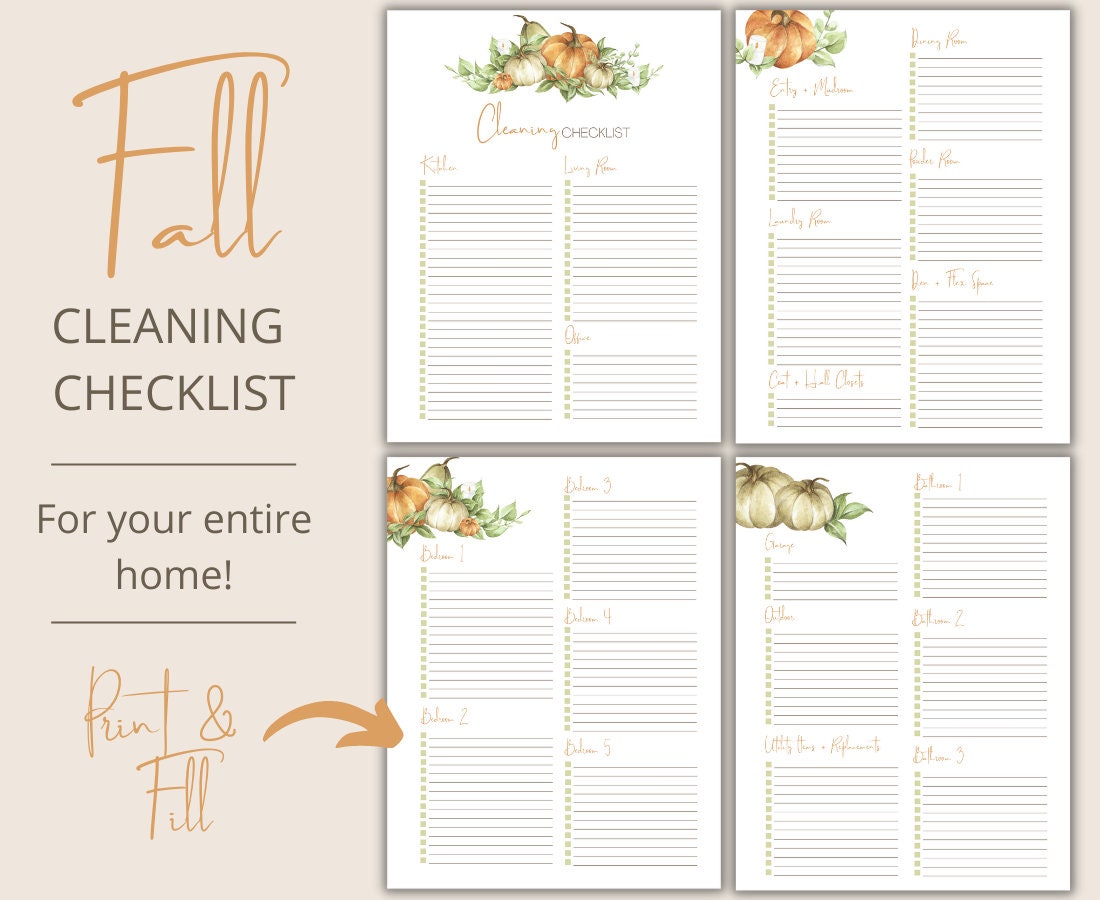 Fall Cleaning Checklist Entire House Cleaning Planner Printable ...