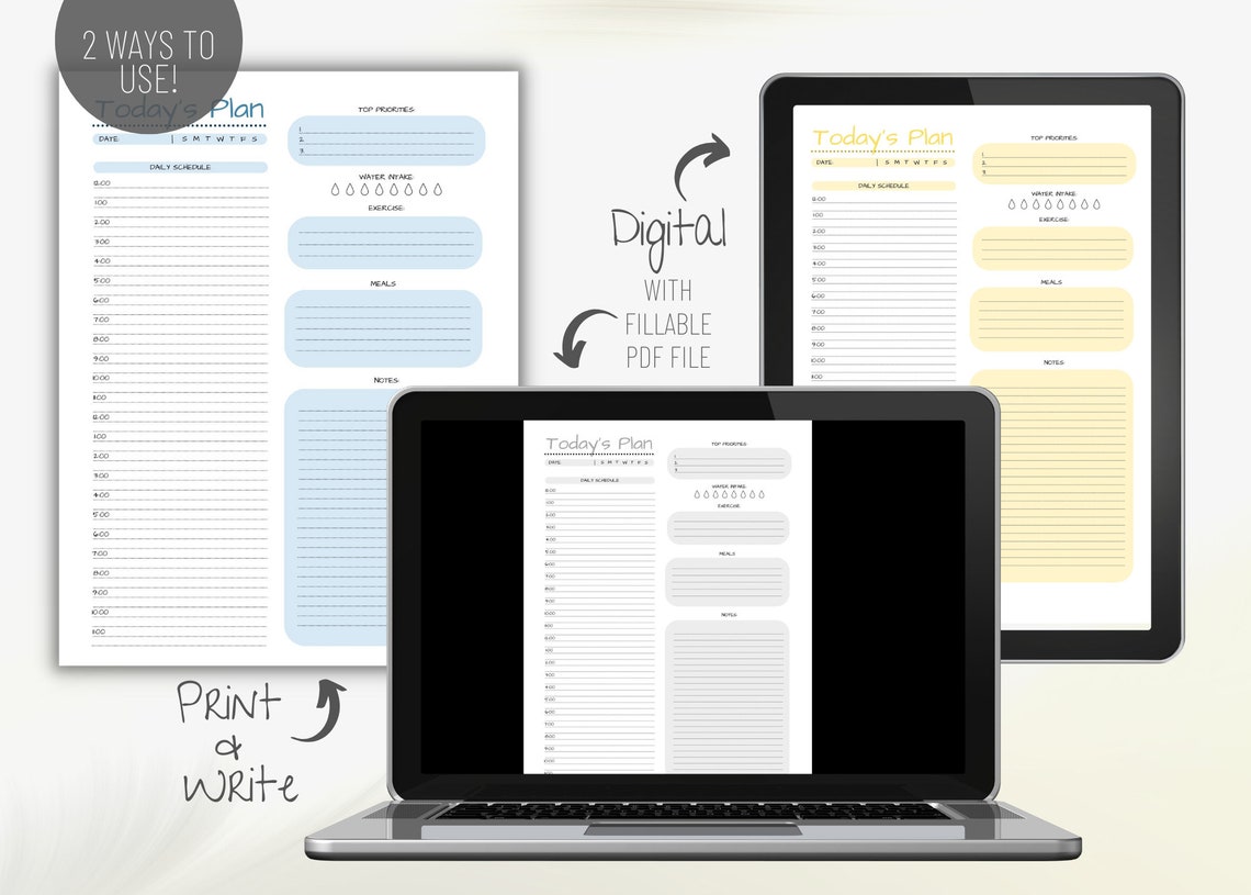 Fillable & Printable Day Planner | 7 Color Options | Daily Scheduler ...