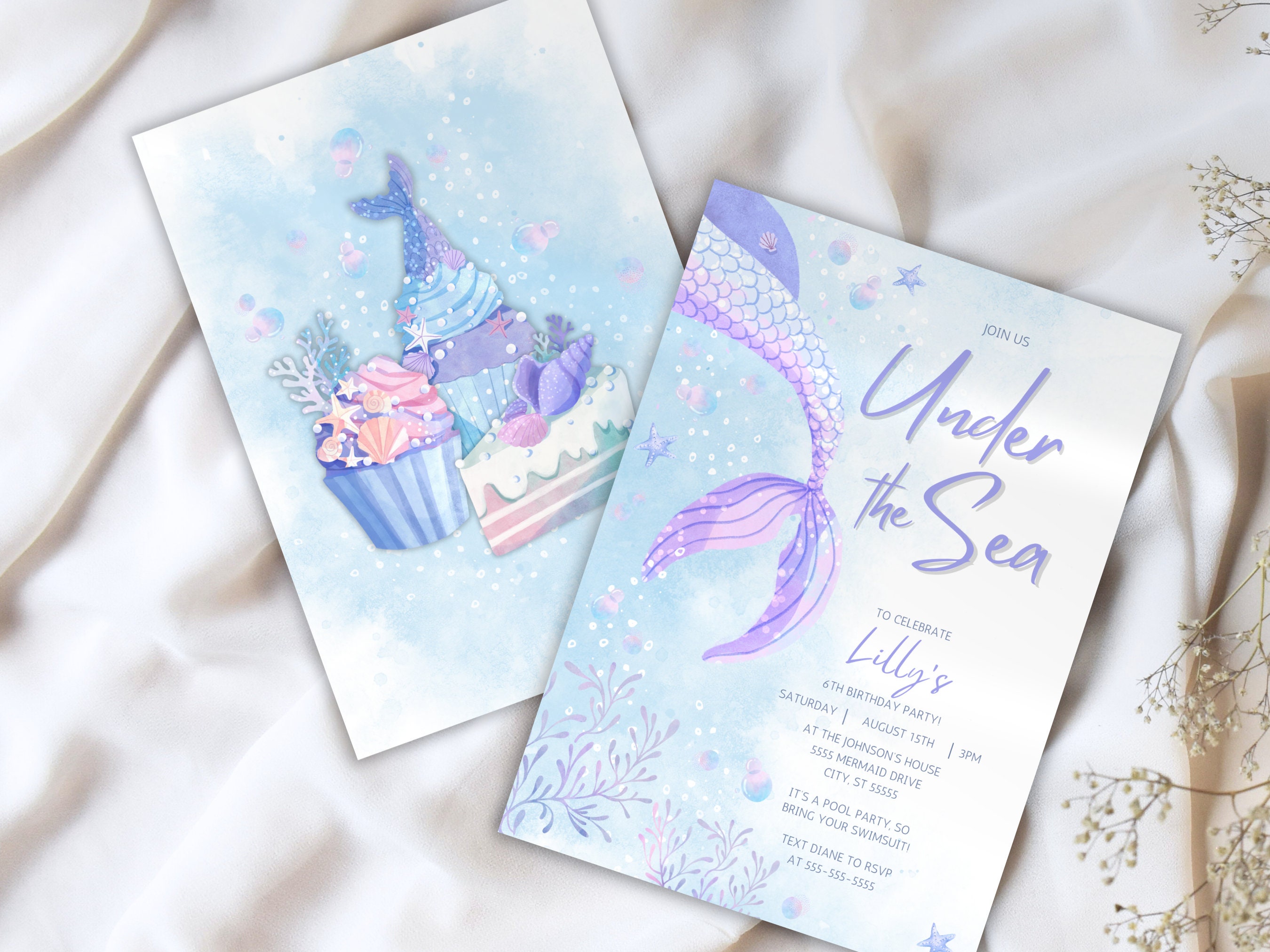 Editable Mermaid Birthday Invitation Template | Customize in Canva ...