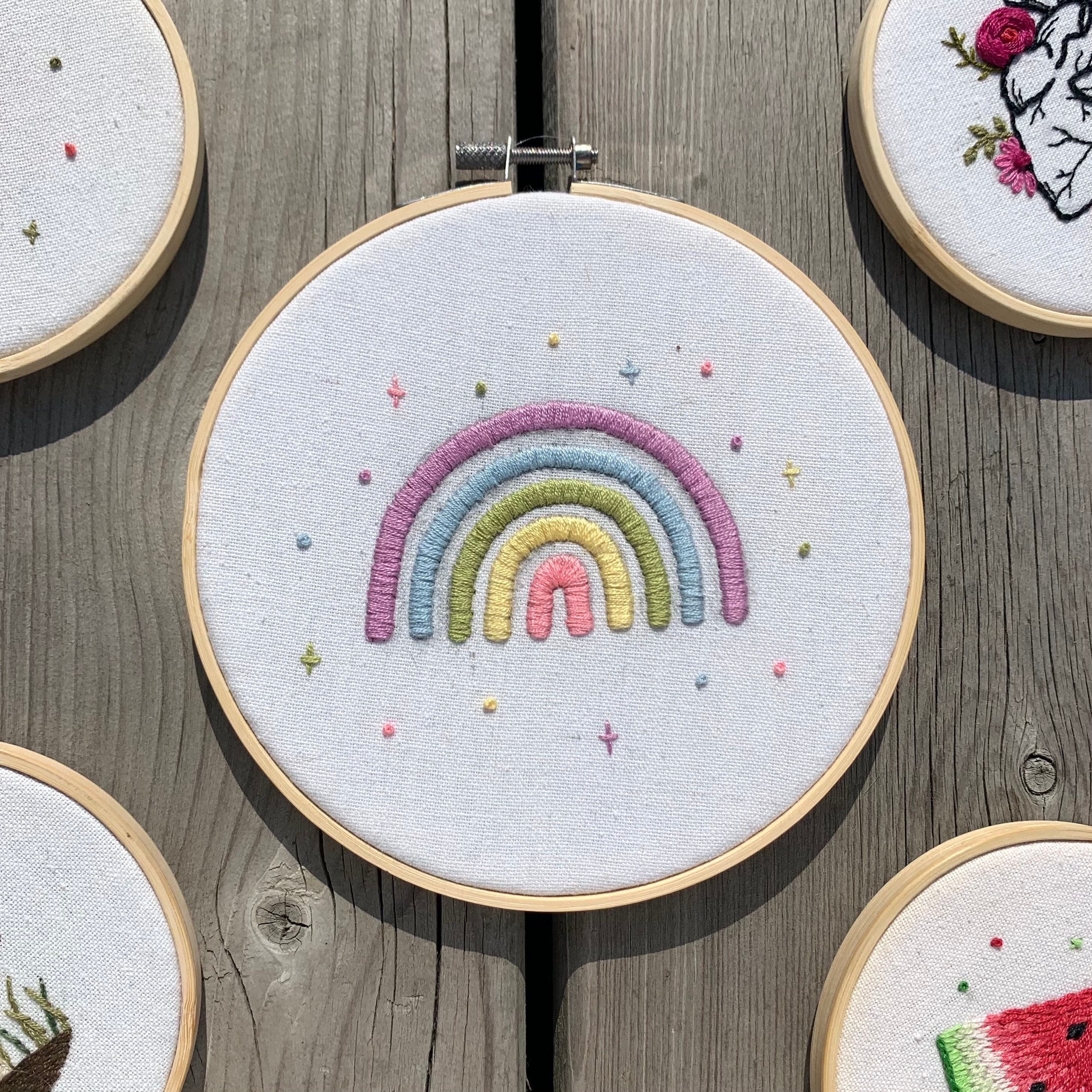 Hand Embroidered Pastel Rainbow Hoop Wall Decor Rainbow | Etsy