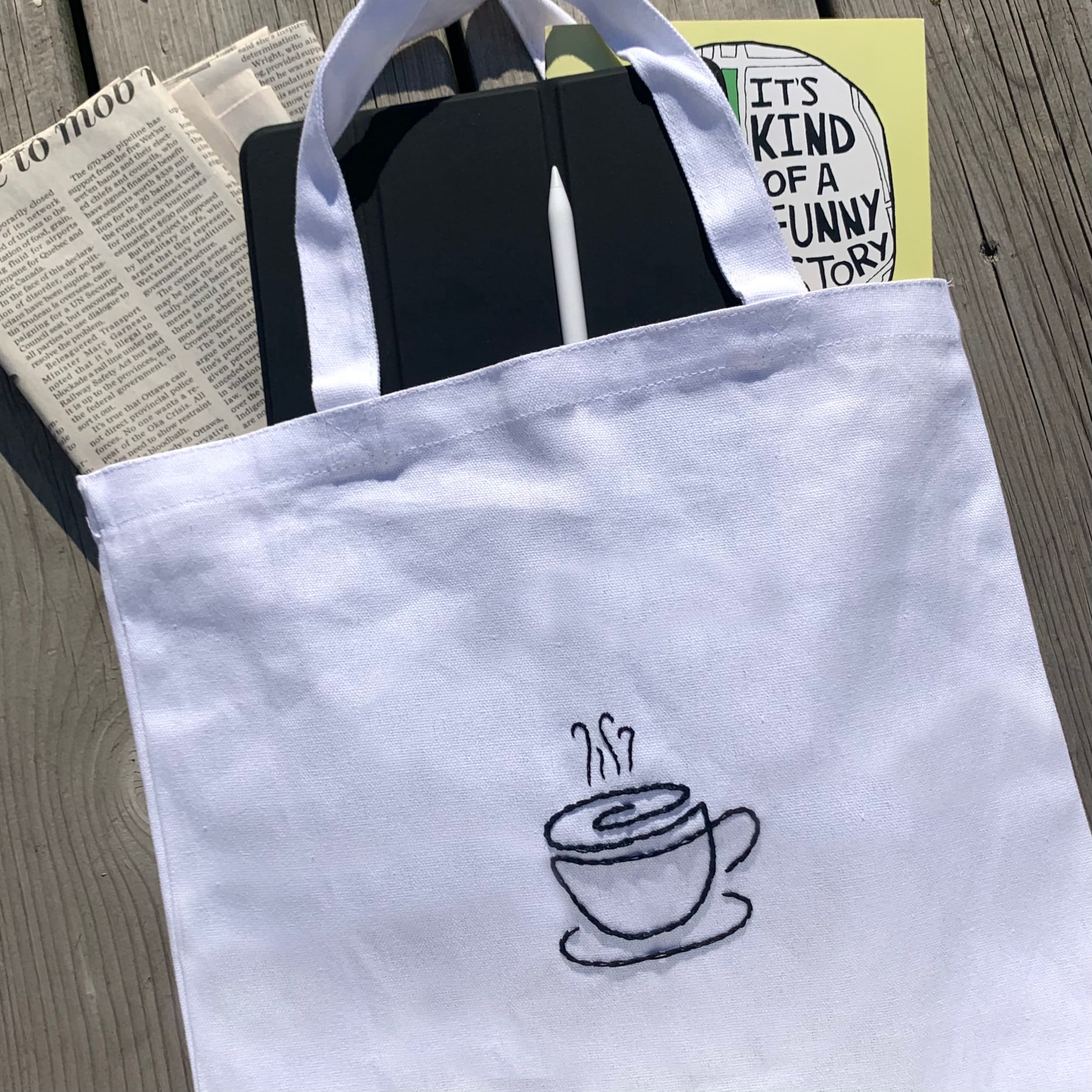 Hand Embroidered Mug Tote Bag - Reusable Bag - Tea and Coffee Lover ...