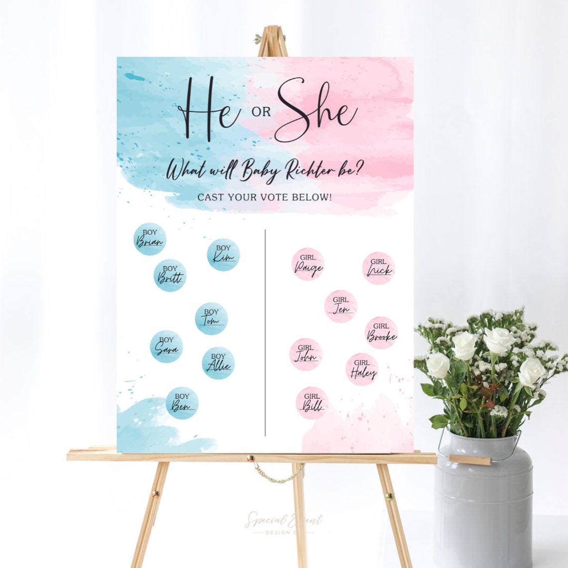 Gender Reveal Voting Poster Matching Sticker Template - Etsy