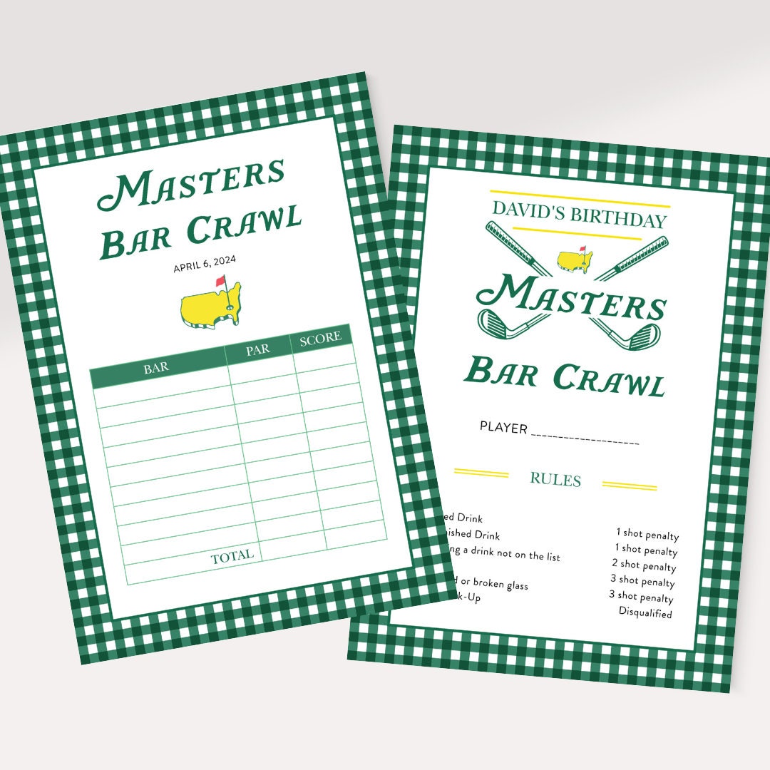 Masters Bar Crawl Invitation, Bar Golf, Pub Crawl, Birthday Bar Crawl ...