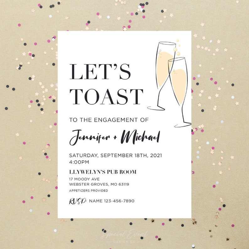 Let's Toast Engagement Party Invitation Template | Etsy