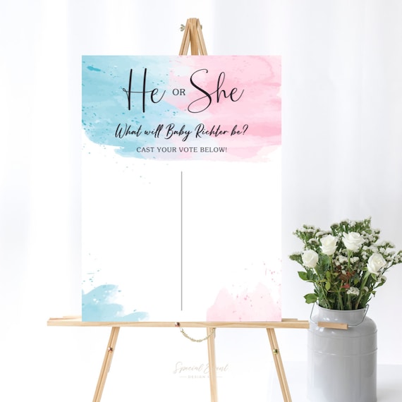 He or She Sign Pink and Blue Gender Voting Sign Watercolor Matching ...
