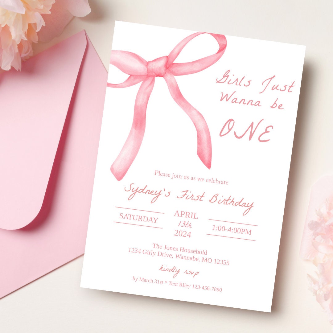 Girls Just Wanna Be ONE Invite Template, First Birthday Invitation ...