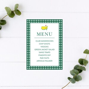 Golf Menu Sign, Masters Green, Dark Green Gingham, Table Sign, Mastered ...